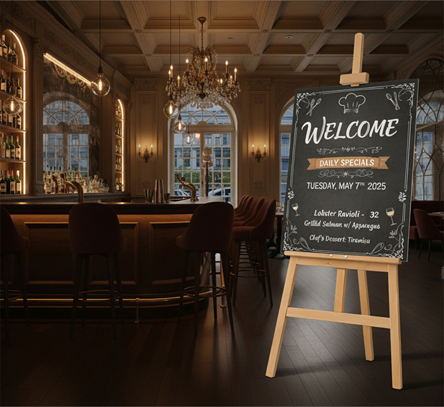 Restaurant Wooden Easel With Printed Menu Board Same Day & Next Day ...